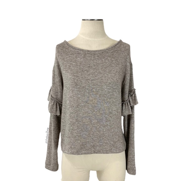 Zara | Sweaters | Zara Heather Brown Ruffle Sleeve Sweater Small | Poshmark
